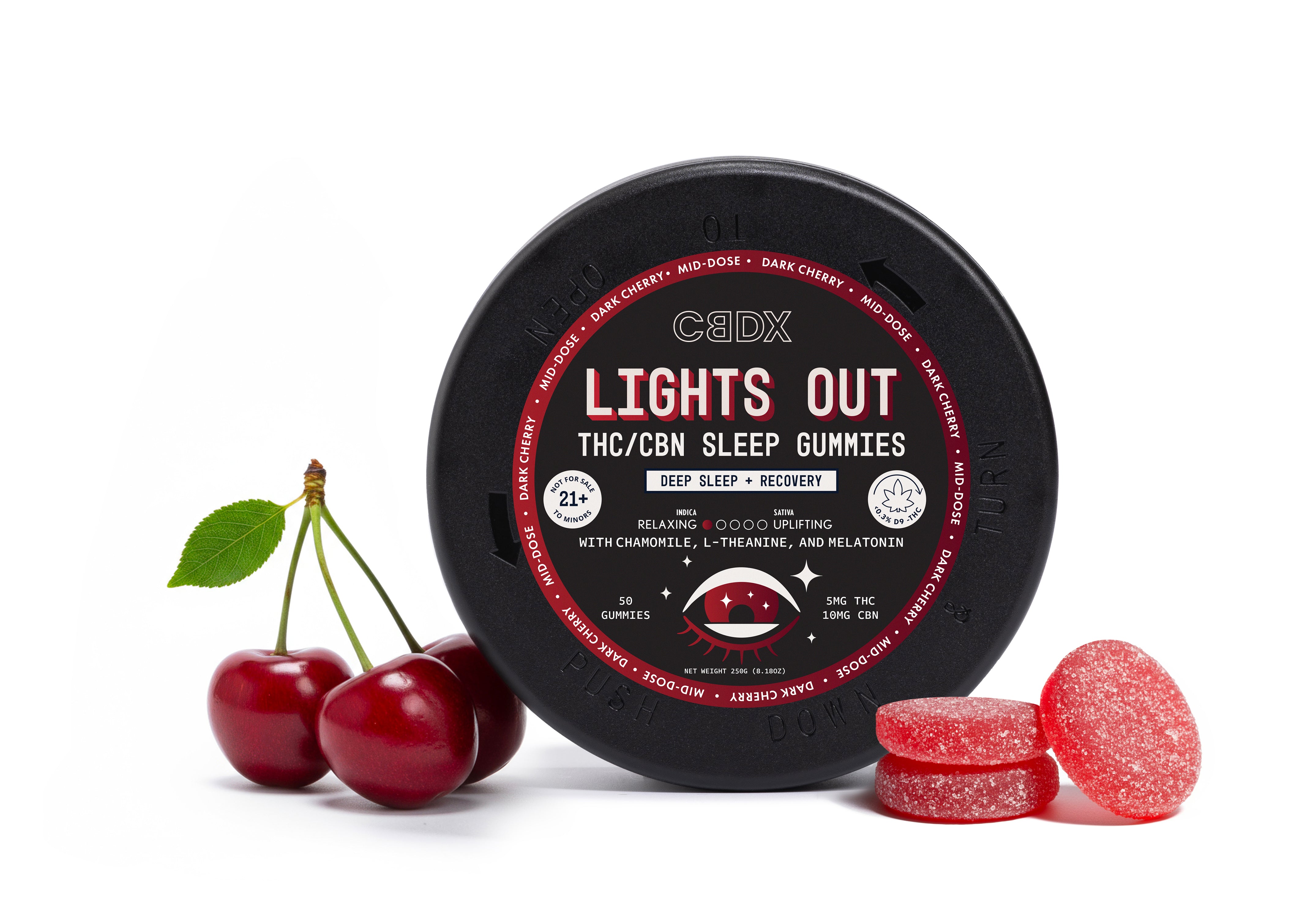 Lights Out THC Sleep Gummies with CBN – Cane Sugar | CBDX – CBDX.com